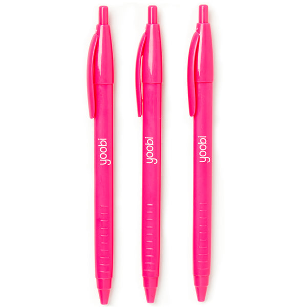 RETRACTABLE BALLPOINT TRIANGULAR PEN PINK - BLACK INK - 3PK - Yoobi ...